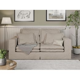 3-Sitzer Home Affaire, B:196cm H:95cm T:108cm, beige, 92% Polyester, 8% Nylon, Sofas, "ALISSAS BIS mit vielen Kissen, Biesen an den Kissen",
