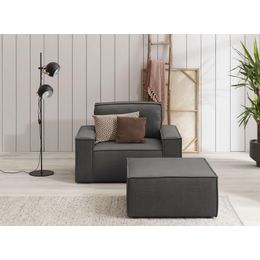 Sessel Home Affaire, B:120cm H:85cm T:166cm, grau, 100% Polyester, Sessel, "SHERWOOD", Loveseat und Hocker im Set, passend zur Polster-Serie SHERWOOD