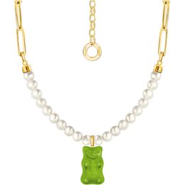 Thomas Sabo Damen Kette mit Anhänger "Thomas Sabo x HARIBO Schmuck: Gliedercollier mit Goldbär", 45, Perlen Silber 925 (Sterlingsilber), bunt,