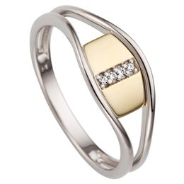 Jobo Damen Fingerring "Ring mit 4 Diamanten", 50, SI = kleine Einschlüsse, Diamanten Gelbgold 585 Weißgold 585, gelb, Diamanten, Gelbgold 585,