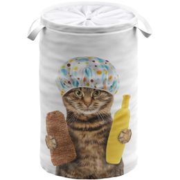 Wäschekorb Sanilo, H:55cm Ø:37cm, braun, Polyester, Badezimmer, Wäschesammler, "Shower Cat", 60 Liter, faltbar, mit Sichtschutz