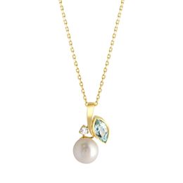 Diamonds by Ellen K. Damen Kette mit Anh&auml;nger "375 Gold mit Blautopas (beh.), Perle wei und Zirkonia", 42/45cm, Gold, L: 45 B: 10mm, gelb, FASCINATION BY ELLEN K., Gold,