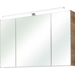 Spiegelschrank SAPHIR, B:105cm H:70cm T:16cm, braun, Spanplatte, Badezimmer, Schränke, "Quickset Badschrank, 3 Spiegeltüren, 6 Einlegeböden, 105 cm
