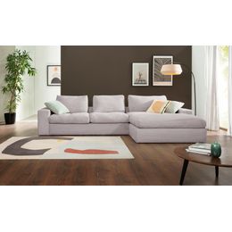 Ecksofa Alina, B:326cm T:180cm, grau, Cord GCT (92% Polyester, 8% Nylon), Wohnzimmer, Sofas, "Sandy", mit Recamiere, in modernem Cordstoff
