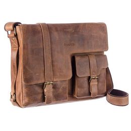 Damen Messenger Bag "Montenegro", GreenLand Nature, braun, Rindsleder, unifarben, vintage, Taschen, aus Rindsleder mit Laptopfach