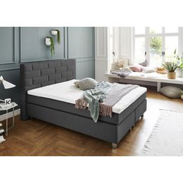 Boxspringbett, B:155cm L:210cm, grau, Westfalia Schlafkomfort, Bezug Bett: Feinstruktur 100% Polyester;Bezug Bonnell-Federkernmatratze: 100%
