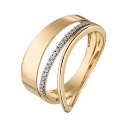 Jobo Damen Diamantring, 58, P1 = bei 10-facher Vergrößerung erkennbare Einschlüsse, Diamanten Gelbgold 585, gelb, Diamanten, Gelbgold 585,