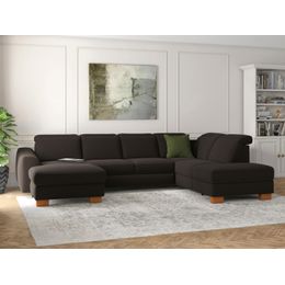Sit & More Wohnlandschaft SIT & MORE, B:338cm H:86cm T:219cm, braun, Sofas, "Dundee U-Form", mit Federkern und Massivholzfüßen, wahlweise mit Kopfteilverstellung