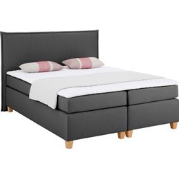 Boxspringbett Home Affaire, B:212cm L:205cm, grau, Struktur fein (100% Polyester), Komplettbetten, "Houssay", inkl. Topper, 5 Breiten, 2 H&auml;rtegraden