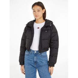 Tommy Jeans Damen Steppjacke "TJW CRP HOODED PUFFER", schwarz, Gr. XL, unifarben, Web, Obermaterial: 100% Polyamid, Jacken, mit Kapuze