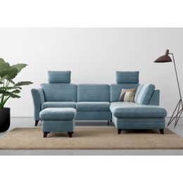 Ecksofa Home Affaire, B:252cm H:86cm T:213cm, blau, 100% Polyester, Wohnzimmer, Sofas, "Trelleborg L-Form", wahlweise mit Bettfunktion und