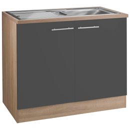 Spülenschrank Optifit, B:100cm H:85cm T:60cm, grau, Küche, Schränke, "Kalmar", Breite 100 cm