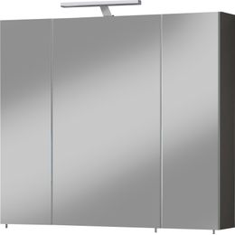 Spiegelschrank Welltime, B:80cm H:75cm T:15,7cm, grau, FSC-zertifizierter Holzwerkstoff, Badezimmer, Schränke, "Torino", Breite 80 cm, 3-türig,