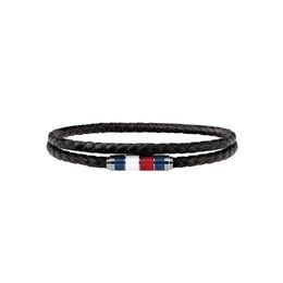 Tommy Hilfiger Herren Armband "Schmuck Edelstahl Armschmuck Wickelarmband", 19cm, Edelstahl Leder, schwarz, Edelstahl, Leder, Armbänder, mit Emaille