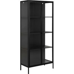 Vitrine ACTONA GROUP, B:80cm H:180cm T:40cm, schwarz, Metall, Wohnzimmer, Schr&auml;nke, "New York", schwarzes Metall, mit Glast&uuml;ren und 4 F&auml;chern, H&ouml;he