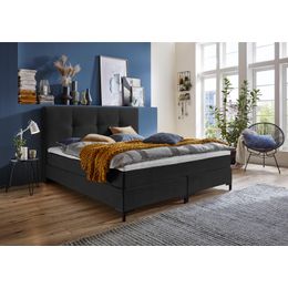 Boxspringbett, B:185cm L:214cm, grau, ATLANTIC HOME COLLECTION, Bezug Bettbox und Obermatratze: Strukturstoff (90% Polyester, 10% Nylon);Topper: