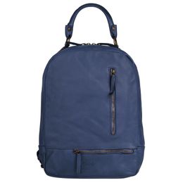 Samantha Look Cityrucksack, blau, Leder, Rindsleder, Retro, Rucksäcke, echt Leder, Made in Italy