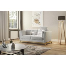 2,5-Sitzer Home Affaire, B:183cm H:84cm T:93cm, beige, 100% Polyester, Sofas, "Viva", wahlweise mit Holzrahmen aus Eiche