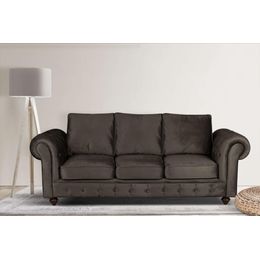 3-Sitzer Home Affaire, B:225cm H:90cm T:93cm, braun, 100% Polyester, Sofas, "MENDITTE", Knopfheftung im Armlehnbereich und an Vorderkante, hohe