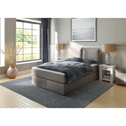 Boxspringbett Home Affaire, B:147cm L:215cm, grau, Komplettbetten, "Lysann", 5fach verstellbares Kopfteil, in 4 Breiten, 3 Matratzenarten