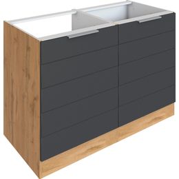 Spülenschrank KOCHSTATION, B:120cm H:82cm T:60cm, grau, MDF, Küche, Schränke, "KS-Luhe", 120 cm breit, hochwertige MDF-Fronten mit waagerechter Lisene