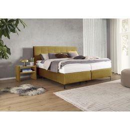 Boxspringbett Alina, B:200cm L:209cm, gelb, Struktur fein TCM (100% Polyester), Jugendzimmer, Komplettbetten, "Elmar", mit gestepptem Kopfteil,
