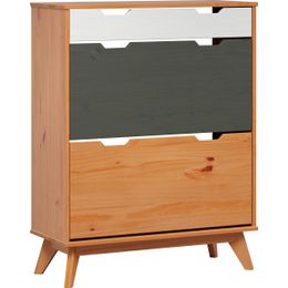 Schuhschrank INTER-FURN, B:80cm H:101cm T:33cm, braun, Massivholz, Flur, Schränke, "Scandik", kleiner Schuhschrank mit 2 Klappen