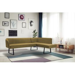 Eckbank, B:249cm H:83cm T:157cm, gelb, exxpo - SOFA FASHION, Esszimmer, Sitzbänke, "Americano", mit Keder und Metallfüßen, Bezug in verschiedenen