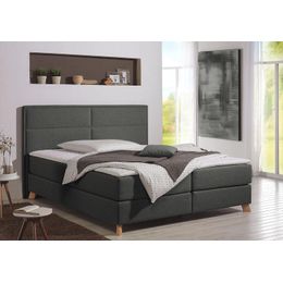 Boxspringbett Home Affaire, B:211cm L:209cm, grau, Strukturstoff-Bezug (100% Polyester);Topperbezug 100% Polyester, Komplettbetten, "Caria", in 5