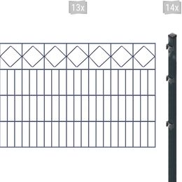 Arvotec Doppelstabmattenzaun "ESSENTIAL 80 zum Einbetonieren "Karo" mit Zierleiste", H/L: 80cm x 26m, Pfosten: 14 Stk., grau, Zaunelemente, Zaunh&ouml;he
