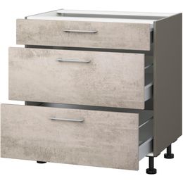 Auszugsunterschrank KOCHSTATION, B:80cm H:75cm T:56cm, grau, Schr&auml;nke, "KS-Trea U2AS80", mit drei Ausz&uuml;gen, Breite 80 cm, H&ouml;he 75 cm