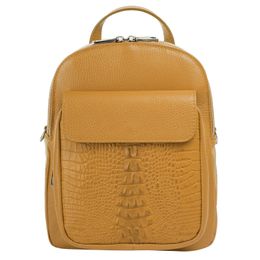 CLUTY Damen Cityrucksack, gelb, Leder, Rindsleder, Rucksäcke, echt Leder, Made in Italy