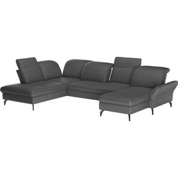 Sit & More Wohnlandschaft SIT & MORE, B:363cm H:88cm T:242cm, grau, 100% Polyester, Sofas, "Leandro U-Form", Wahlweise mit Bett-, Kopfteil - und