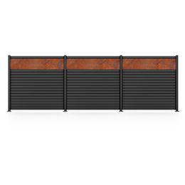 STAKET PRO Gartenzaun "Komplettzaun &raquo;Rhombus Mini&laquo; Breite 1800 mm + Cortenstahl", H/L: 180cm x 5,53m, Pfosten: 4 Stk., schwarz, Zaunelemente,