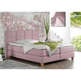 Boxspringbett Home Affaire, B:151cm L:209cm, rosa, Struktur fein (100% Polyester), Komplettbetten, "Casey", in 5 Breiten, 3 Ausführungen, 2