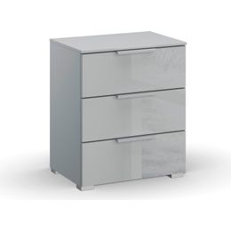 Nachtkommode Rauch, B:40cm H:61cm T:42cm, grau, Holzwerkstoff, Sideboards, "Skat Meridian", mit 3 Schubladen mit Glasfront in elegantem Design
