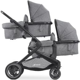 hauck Kinder Geschwisterwagen "Atlantic Twin, melange grey", grau, Aluminium, Polyester, Kinderwagen, mit schwenk- und feststellbaren Vorderrädern