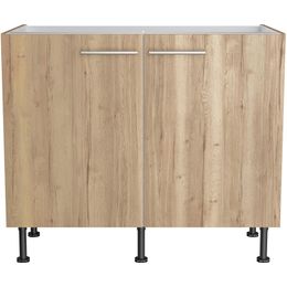 Spülenschrank Optifit, B:100cm H:87cm T:58,4cm, braun, Spanplatte, Küche, Schränke, "Klara", Breite 100 cm