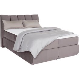 Boxspringbett LEONIQUE, B:150cm L:221cm, grau, Polyester, Komplettbetten, "Océane", Bodenfrei- wirkt freischwebend, verschiedene Härtegrade (auch H4)