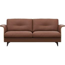 2,5-Sitzer FLEXLUX, B:191cm H:81cm T:91cm, braun, 100% Echteder, Sofas, "Glow Sofa, Couch", Premium-Sitz: Kaltschaum & Federkern, Arml. Walnuss, Fuß