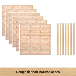 Bm Massivholz Zaun "Kurt Set 6", H/L: 180cm, Pfosten: 7 Stk., beige, Zaunelemente, 6 Zaunelemente 180 x 180cm, 7 Pfosten, Kopf gerundet, Länge 190cm