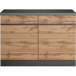 Unterschrank KOCHSTATION, B:120cm H:86cm T:60cm, braun, Holzwerkstoff, Küche, Schränke, "KS-Riesa", Breite 120 cm, MDF-Fronten