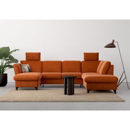 Wohnlandschaft Home Affaire, B:307cm H:86cm T:213cm, rosa, 95% Polyester, 5% Polyamid, Sofas, "Trelleborg U-Form", wahlweise mit Bettfunktion und