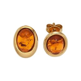Jobo Damen Paar Ohrstecker, Gelbgold 375, gelb, Gelbgold 375, Ohrringe, oval 375 Gold mit Bernstein