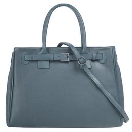 CLUTY Damen Henkeltasche, blau, Leder, leicht glänzend, unifarben, Taschen, echt Leder, Made in Italy