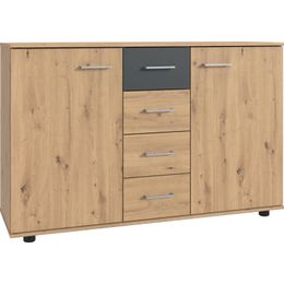 Kombikommode wimex, B:130cm H:83cm T:41cm, grau, Spanplatte, Schlafzimmer, Sideboards, "Taiga", obere Schublade in Absatzfarbe oder uni weiß