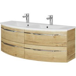 Waschtisch SAPHIR, B:131cm H:50,2cm T:51,8cm, braun, Badezimmer, Waschtische, "Serie 7045 Mineralmarmor-Waschtisch und Unterschrank, 131 cm breit",