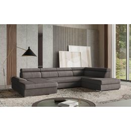 Sit & More Wohnlandschaft SIT & MORE, B:345cm H:79cm T:213cm, grau, 100% Polyester, Sofas, "U-Form", mit verstellbaren Kopfteilen, wahlweise mit Bettfunktion