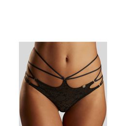 JETTE Damen Tanga, Gr. 32, schwarz, Microtouch, Obermaterial: 90% Polyamid, 10% Elasthan, Unterhosen, in aufregender B&auml;nder-Optik