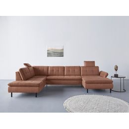 Wohnlandschaft Inosign, B:347cm H:83cm T:226cm, braun, 100% Polyester, Sofas, "Birkholm U-Form", Armlehnverstellung, auch in Easy Clean Bezug - mit
